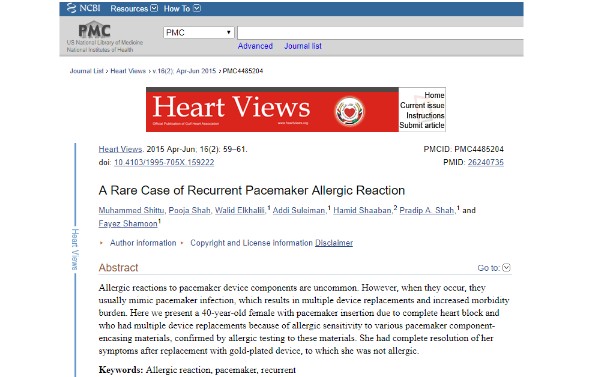 A Rare Case of Recurrent Pacemaker Allergic Reaction | Implante Institute